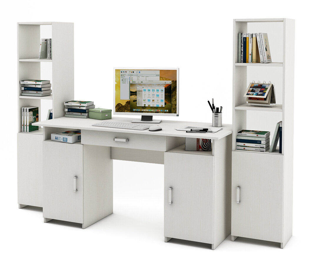 Стол письменный, компьютерный для школьника Лайт (Ньюкасл) 6Я, письменный стол и стеллажи ЛДСП, 213,4x60x149,2 см