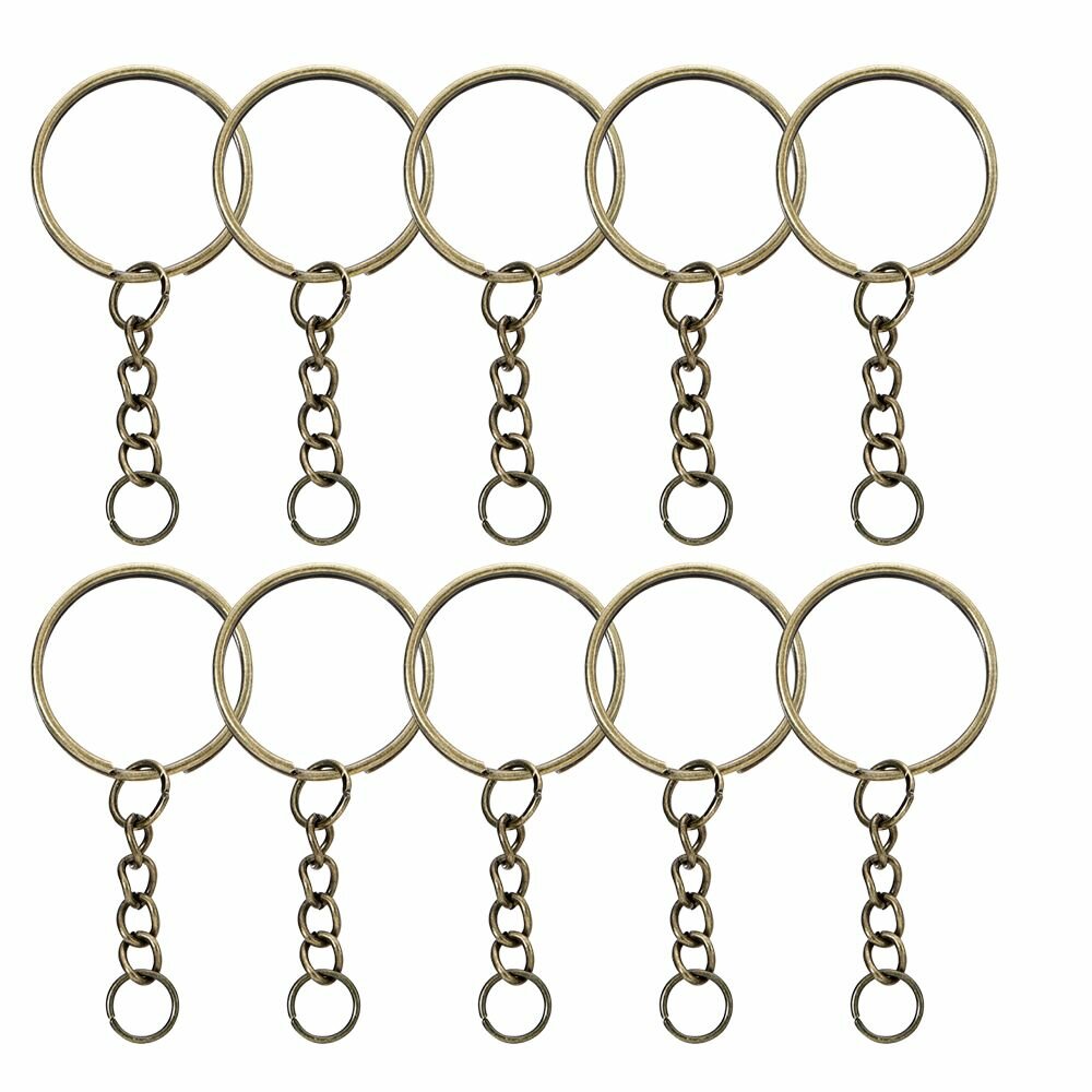 Фурнитура для брелков, набор кольцо с цепочкой 25 мм, бронзовый металл, 10 шт, основа для ключей и подвесок, DIY аксессуары ручной работы