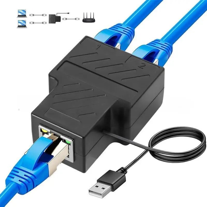 Разветвитель Ethernet 1-2 RJ45, 100 Мбит/с, 2 порта