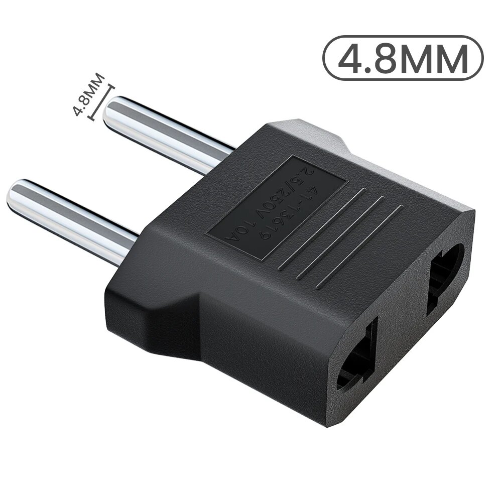 Адаптер вилки США в Европу, черный 4.8MM, 3шт