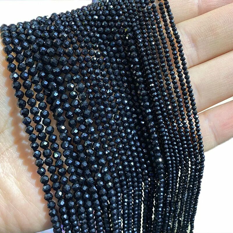 Бусины LUOMAN XIARI из пренита, агата, оникса, пирита 2мм, 3мм, 4мм Черный, about 4mm, black onyx