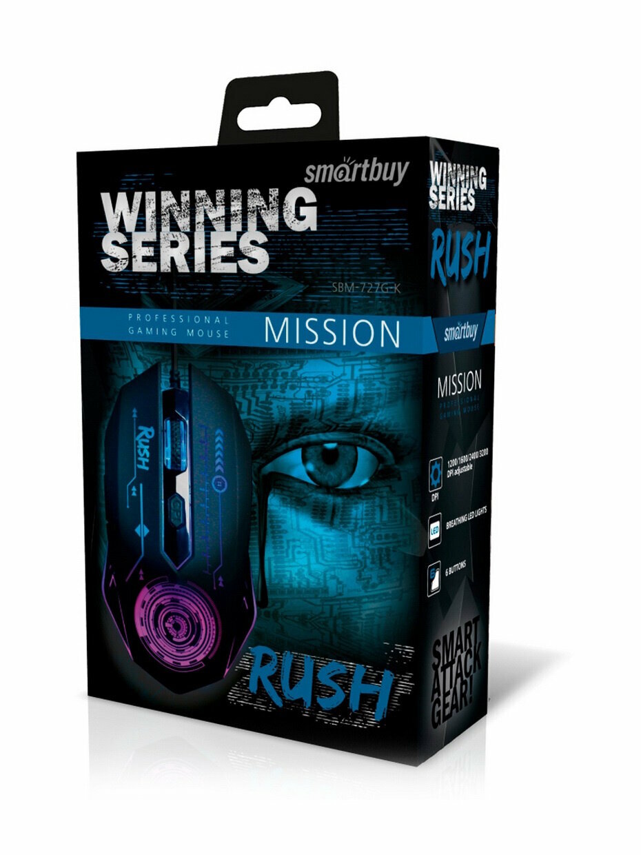 Мышь проводная игровая Smartbuy 727 RUSH Mission USB черная (SBM-727G-K)/40