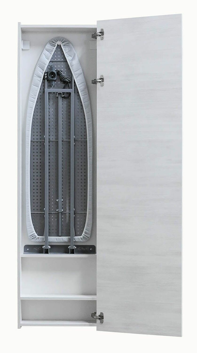 Встроенная гладильная доска с зеркальным фасадом Айрон Бокс, выбеленный дуб распашная право