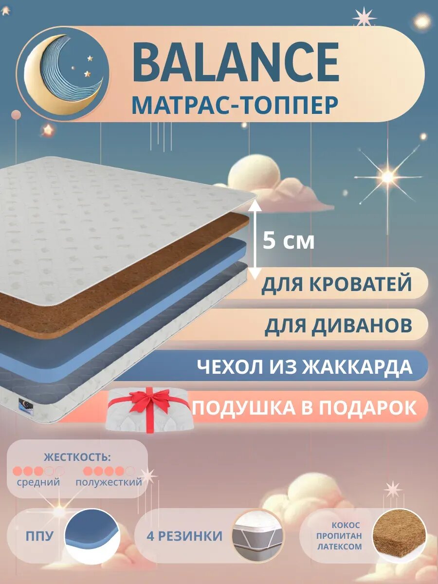 Матрас топпер 80х195 кокос-пена 5 см на диван и матрас топпер ортопедический