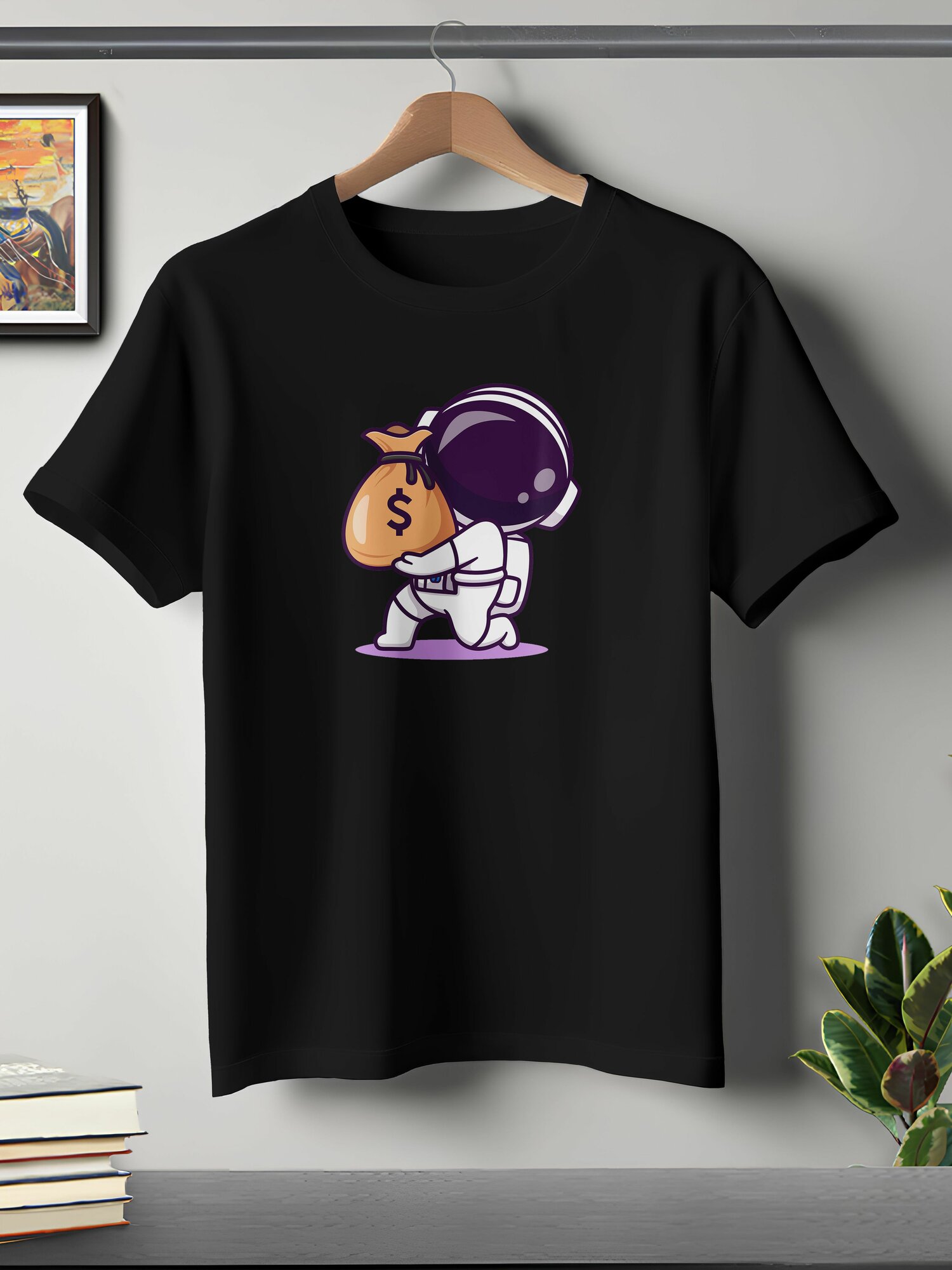 Футболка ONEQ унисекс 60-62 (4XL) размер с принтом Космонавт, черная