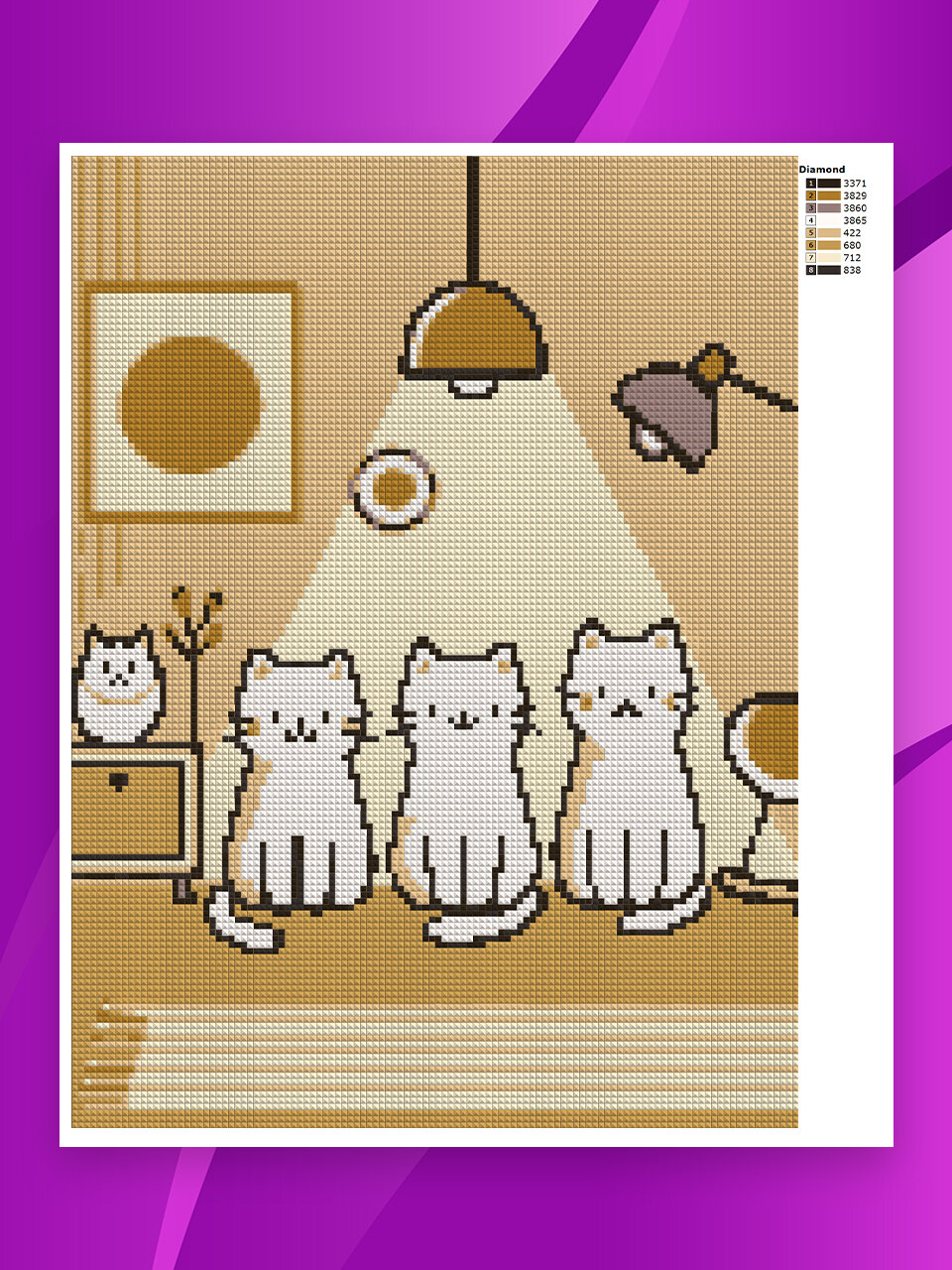 Алмазная мозаика без подрамника - для детей - Котятки Под Лампой