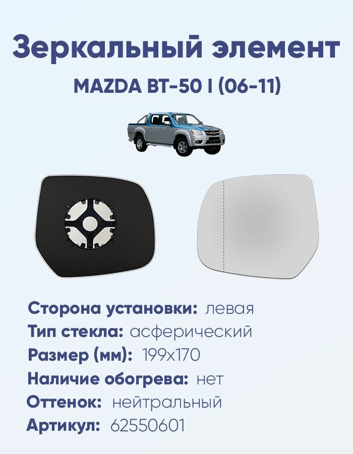 Зеркальный элемент левый MAZDA BT-50 I (06-11) асферика нейтральный без обогрева