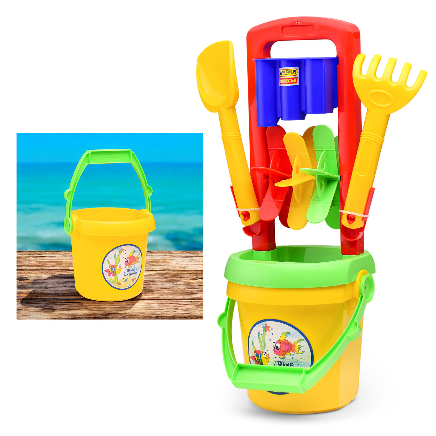 Набор №391: песочная мельница №4, ведро №9, лопатка №31, грабельки №31