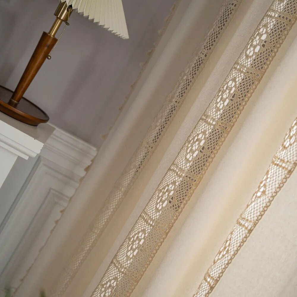 Шторы "Boho", дизайн в стиле сканди-бохо, кремовые, 150 см x 260 см