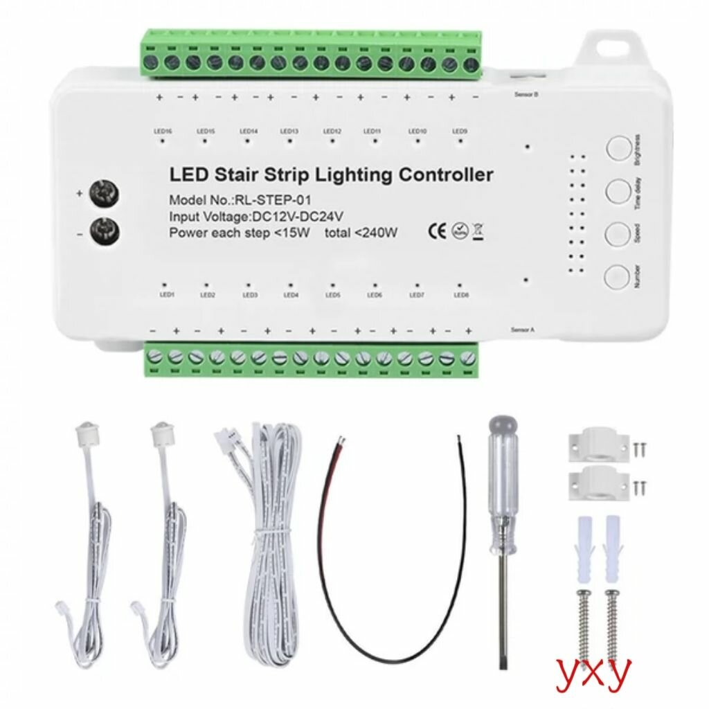 16 ступеней Led Stair Light Контроллер лестницы, с 2 датчиками движения PIR, для гибкой светодиодной ленты COB-yxy