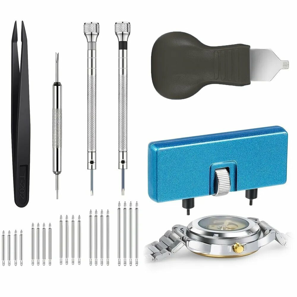 Набор для ремонта часов 26 предметов: съемник ремешков, замена батареек, открытие корпуса, инструменты из нержавеющей стали для часовщиков и энтузиастов
