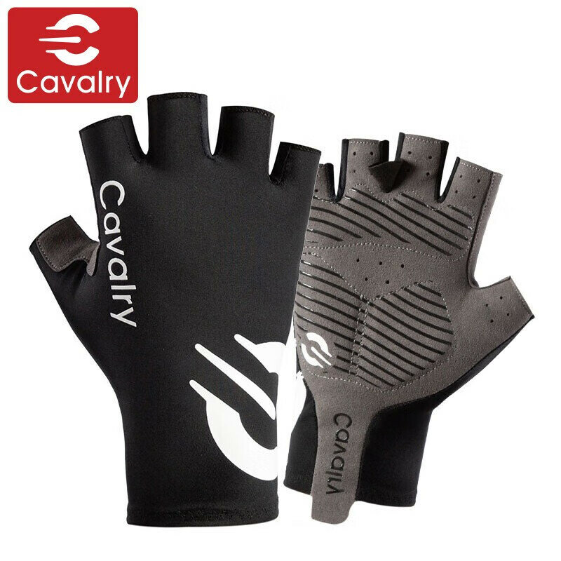 CAVALRY Bicycle Gloves, Half-Finger, for Mountain And Road Bikes, Shock-Absorbing, for Men And Women, Spring And Summer, Outdoor Sports Fitness Gloves, Cycling Equipment, Black, Size L