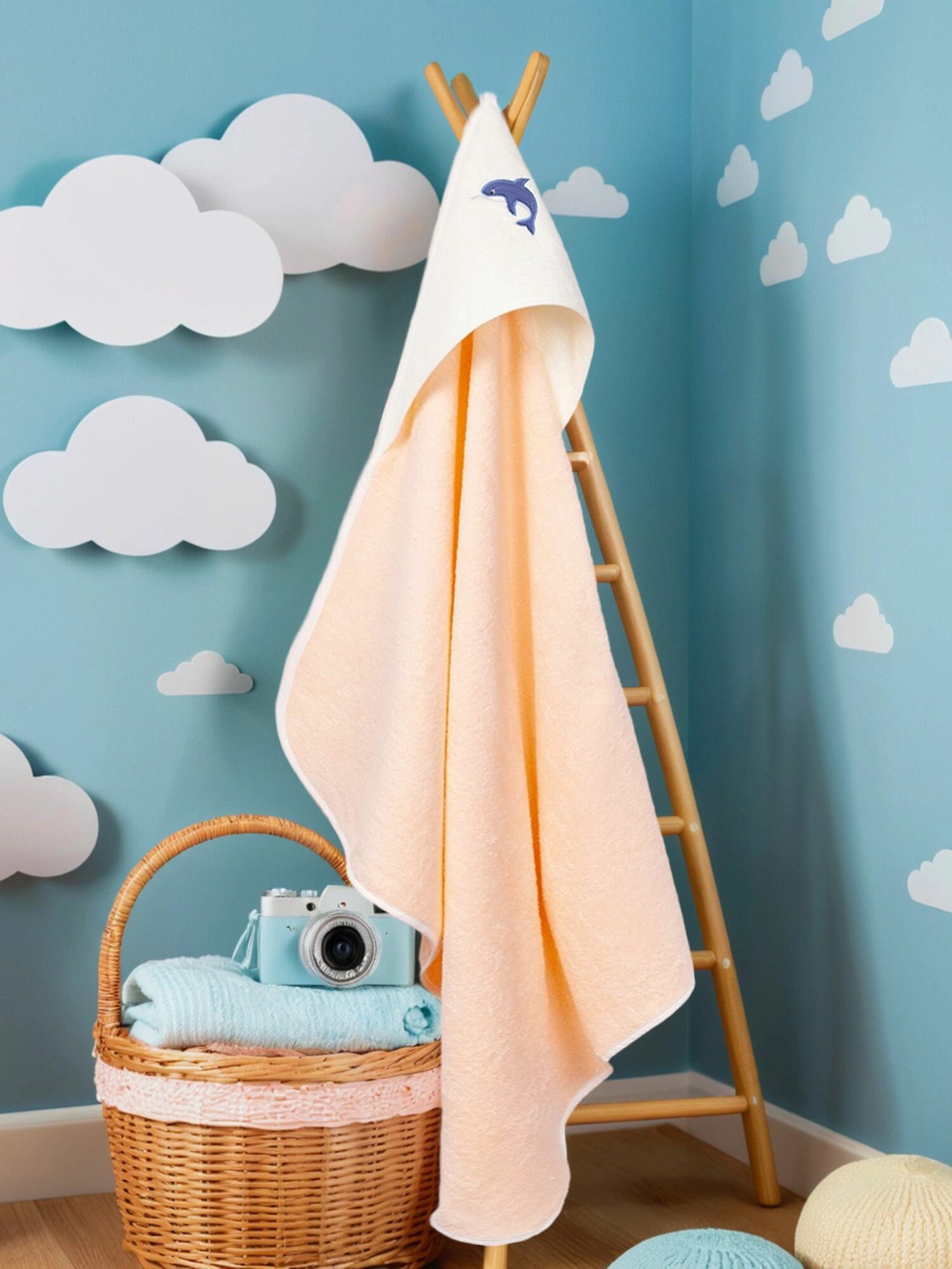 Полотенце детское махровое банное с капюшоном 80x100см хлопок