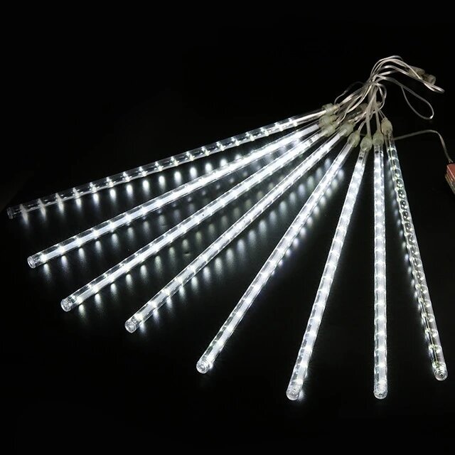 LED гирлянда "Метеоритный дождь", белый свет, 8 трубок, 30см, EU Plug