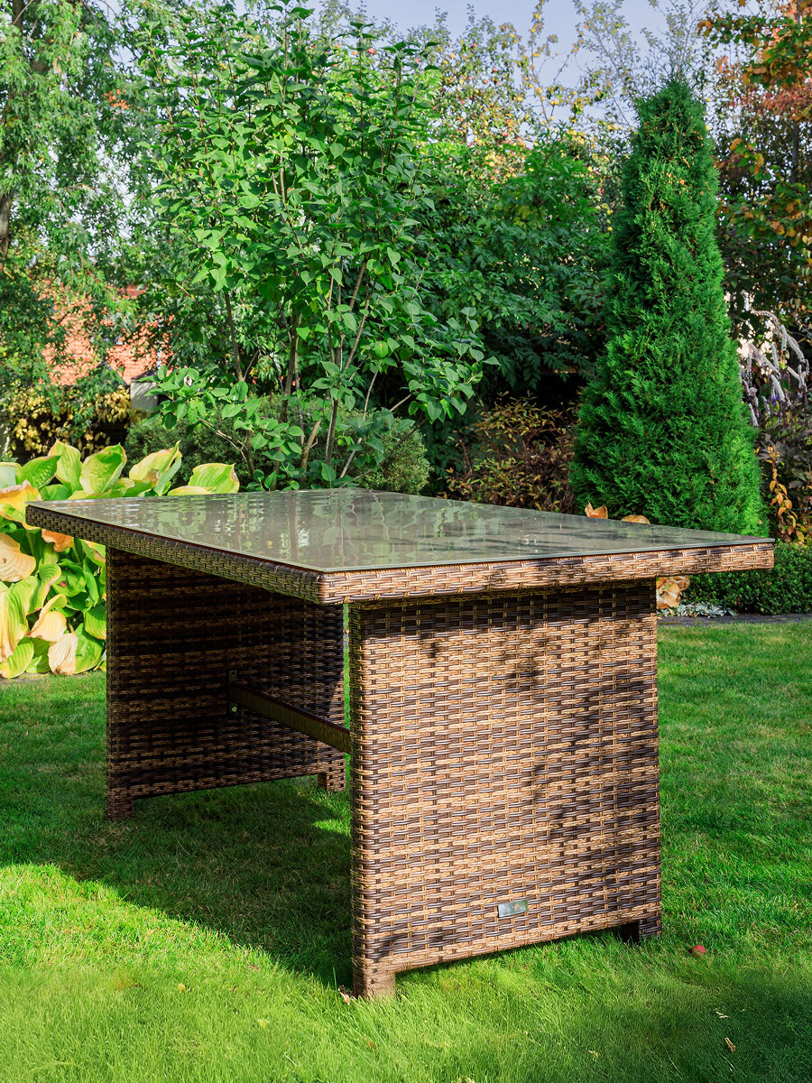 Обеденный садовый стол FIONA из искусственного ротанга, коричневый