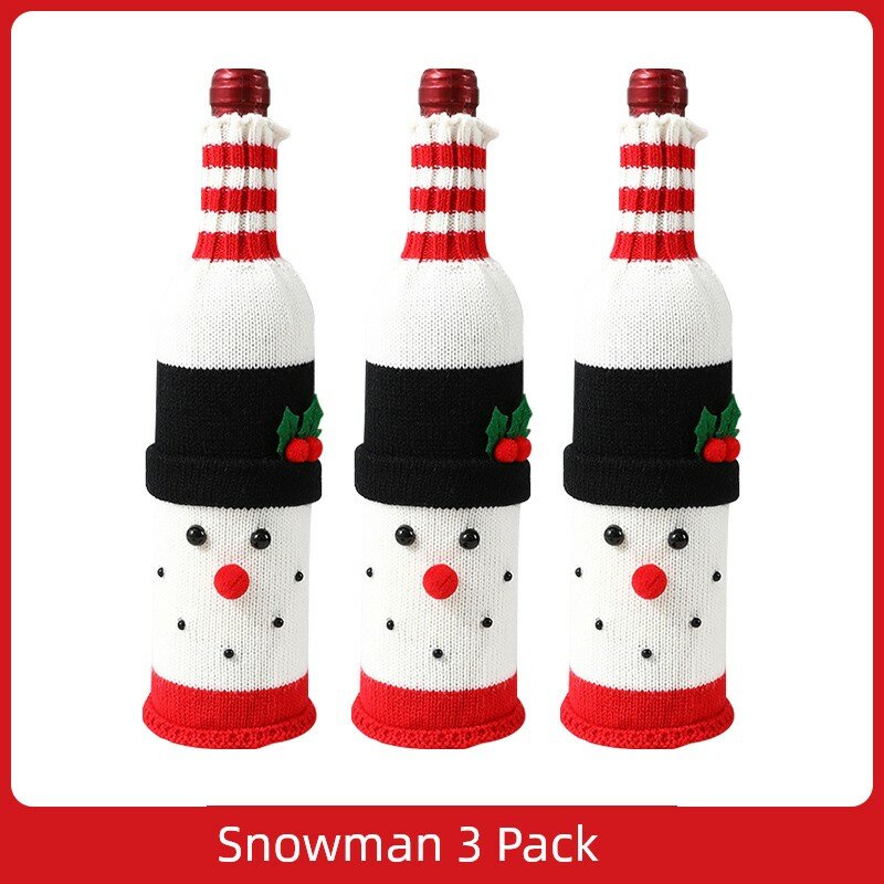 Вязаный чехол для бутылки вина в мультяшном стиле, рождественское украшение, чехол для красного вина и шампанского,