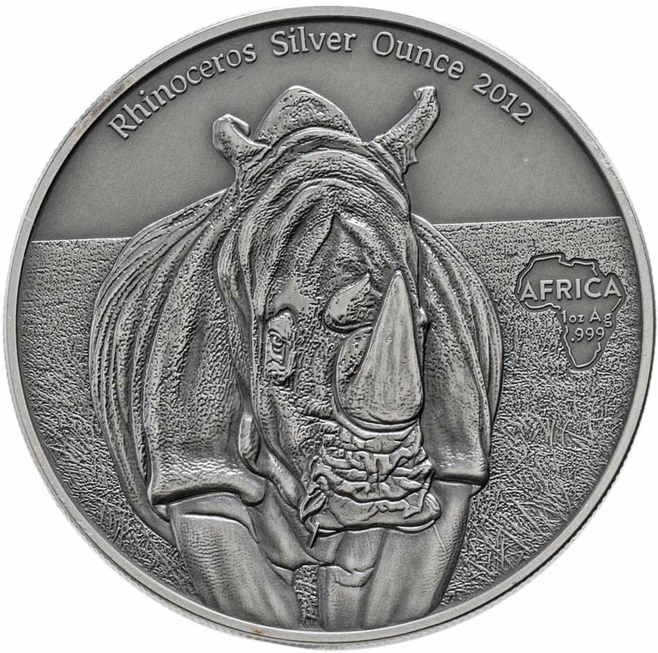 Конго 1000 франков 2012 "Носорог", в футляре, Серебро 999, в сохранности UNC