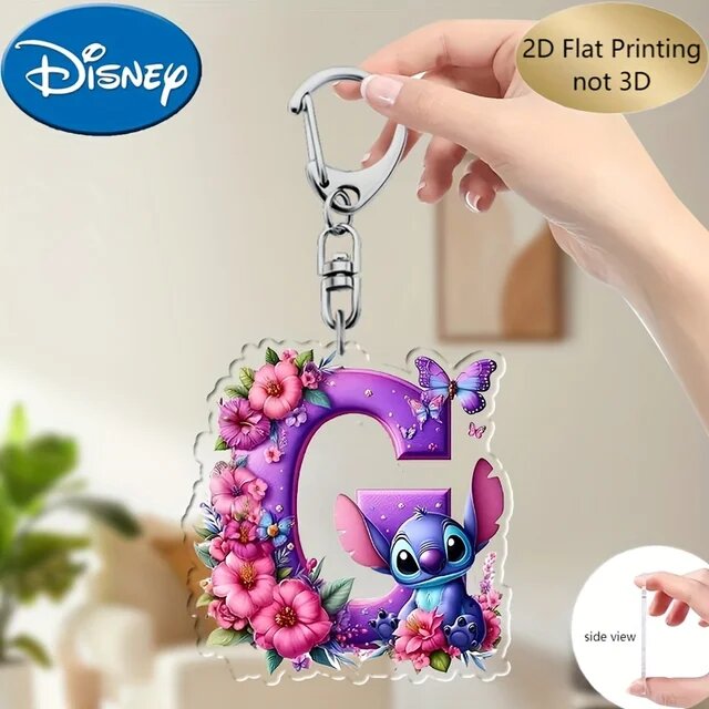 Брелок Disney «Лило и Стич» из акрила, 2 дюйма, с английскими буквами AZ, фиолетовый, для автомобильного зеркала заднего вида, подарок для мальчиков и девочек.