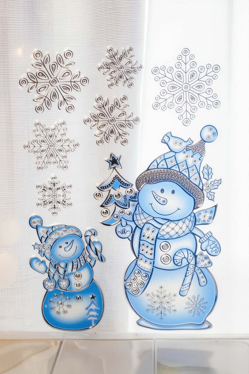 Новогодние наклейки для окна снеговички ловят снежинки, ПВХ, 37х22 см, Winter Deco 1000363