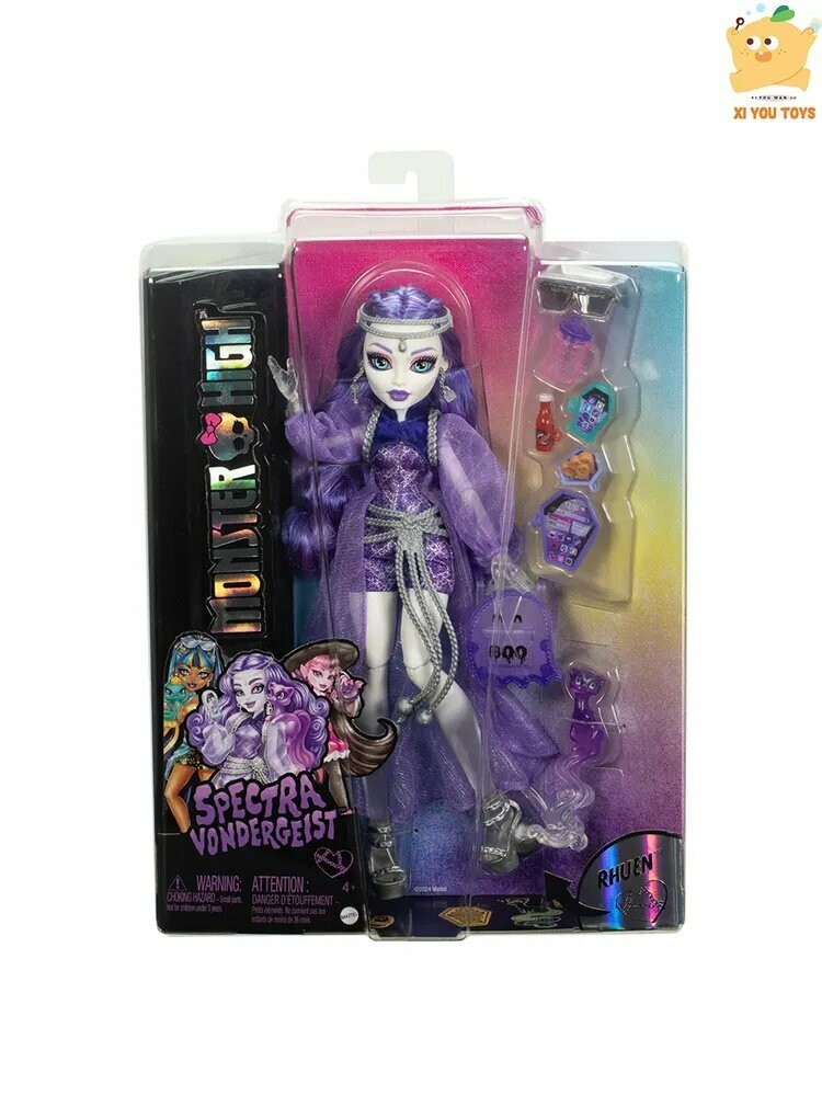 Монстер Хай Кукла Mattel Monster High Spectra Vondergeist HXH77 / Модная шарнирная кукла Школа монстров с домашним животным и аксессуарами, возраст 4+