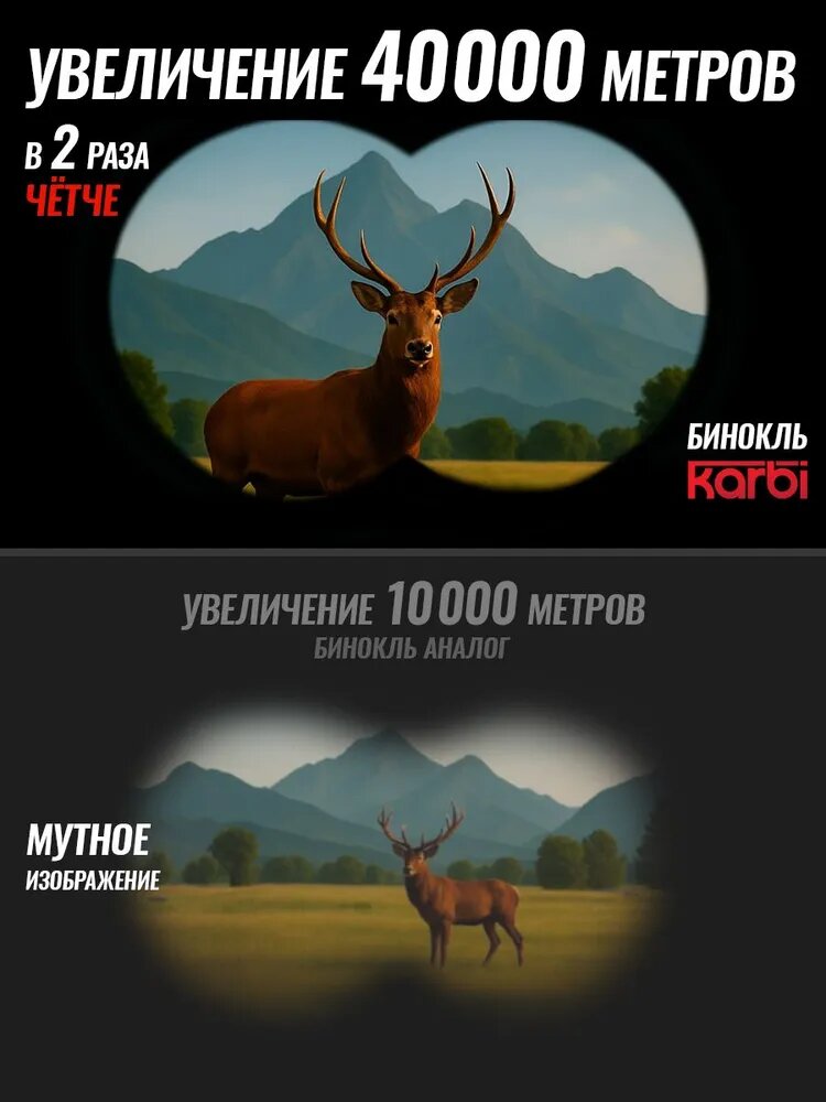 Бинокль KARBI Сверхмощный 40 км дальность для охоты, рыбалки, туризма и активного отдыха — фото 1