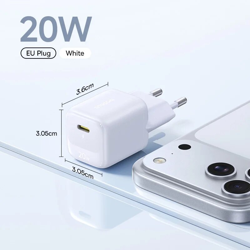 Зарядное устройство Baseus 20W GaN USB-C с быстрой зарядкой PD3.0 QC для iPhone 17 16 20W Mini White