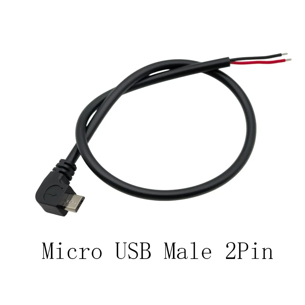 Micro USB разъем 2/4 контакта 90 градусов черный 30 см 1Pcs, 2Pin