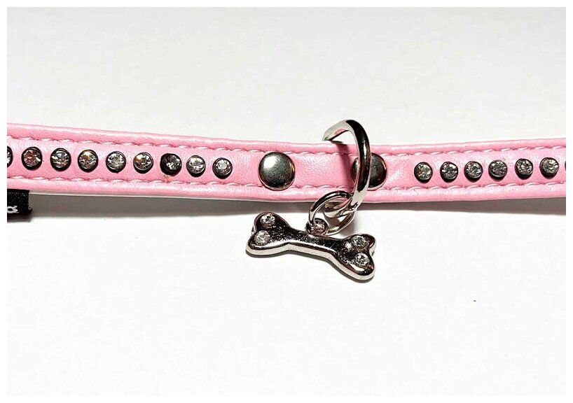 Ошейник со стразами для маленьких собак розовый 25 см