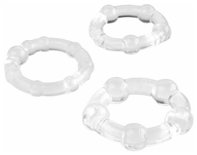 Набор из 3 прозрачных эрекционных колец с разным рельефом. Производитель - A-toys.