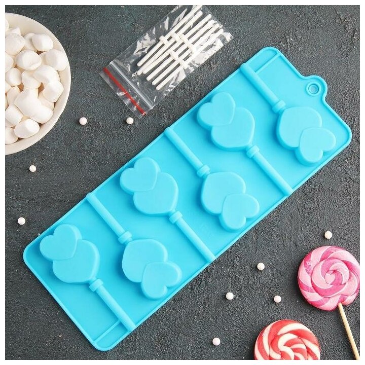 Форма для леденцов ТероПром 1000369 Доляна «Влюблённость», 9,5×24×1 см, 6 ячеек, товар без выбора конкретного цвета, 1000369