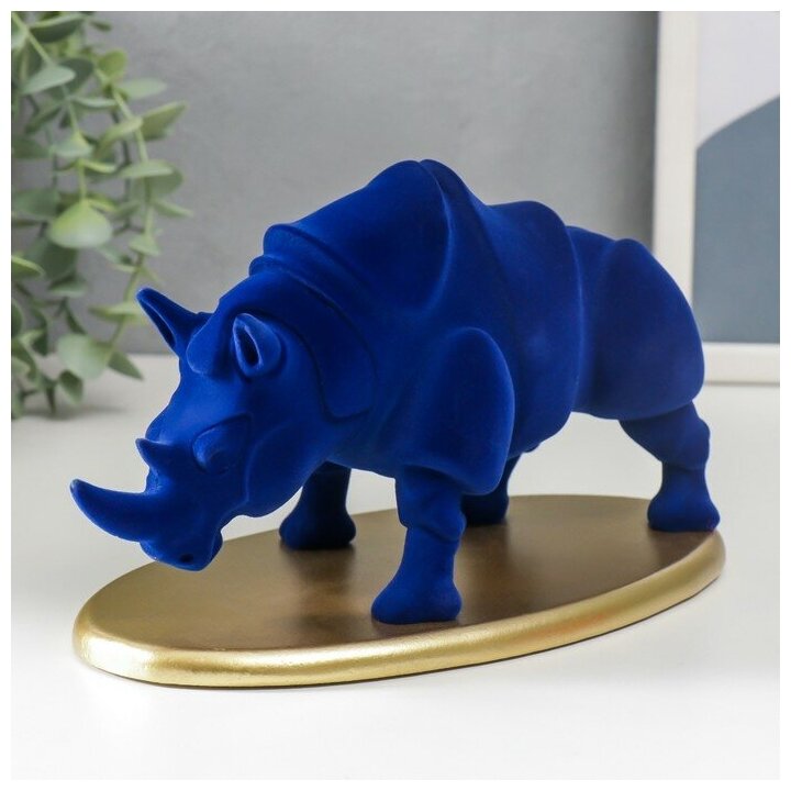 Сувенир полистоун "Синий носорог на подставке" флок 12,8х22,5х13,5 см