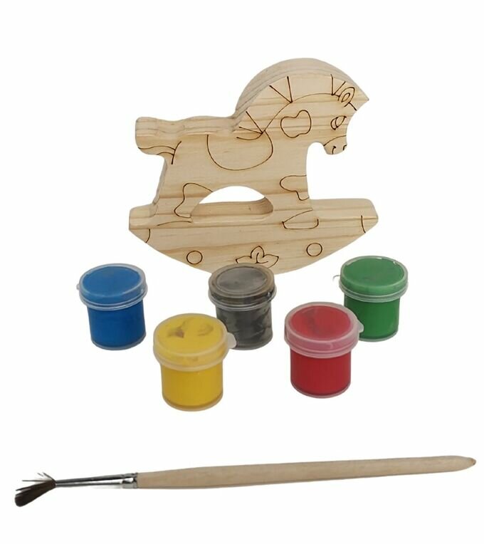 Набор под роспись "Лошадка-качалка"с контуром, с красками и кисточкой арт.7726/7712 (РНИ)