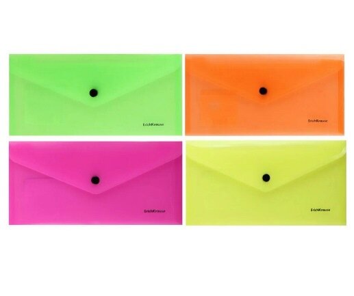 Папка с кнопкой С6 Glossy Neon Travel полупрозрачный ассорти ERICH KRAUSE 50304