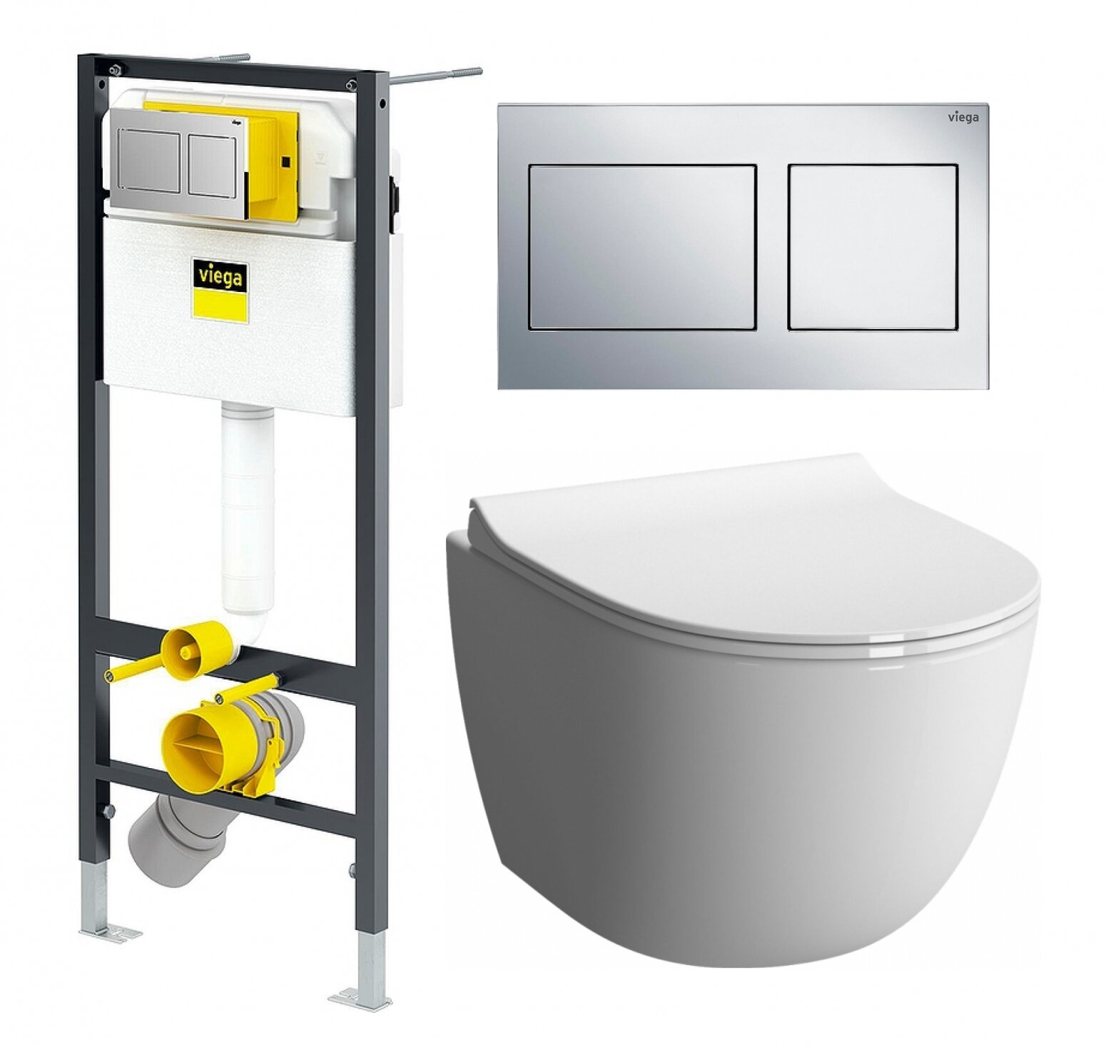 Комплект 3 в 1 инсталляция Viega Prevista Dry 8524.14 792596 + Унитаз подвесной VitrA Sento 7748В003-0075 + кнопка хром