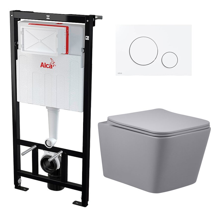 Комплект 3 в 1 инсталляция AlcaPlast + Унитаз подвесной Vincea Q-Line VT1-12MG + кнопка белая