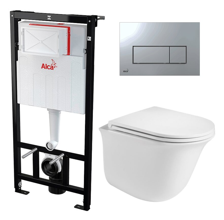 Комплект 3 в 1 инсталляция AlcaPlast + Подвесной унитаз WeltWasser Telbach 004 GL-WT + кнопка хром