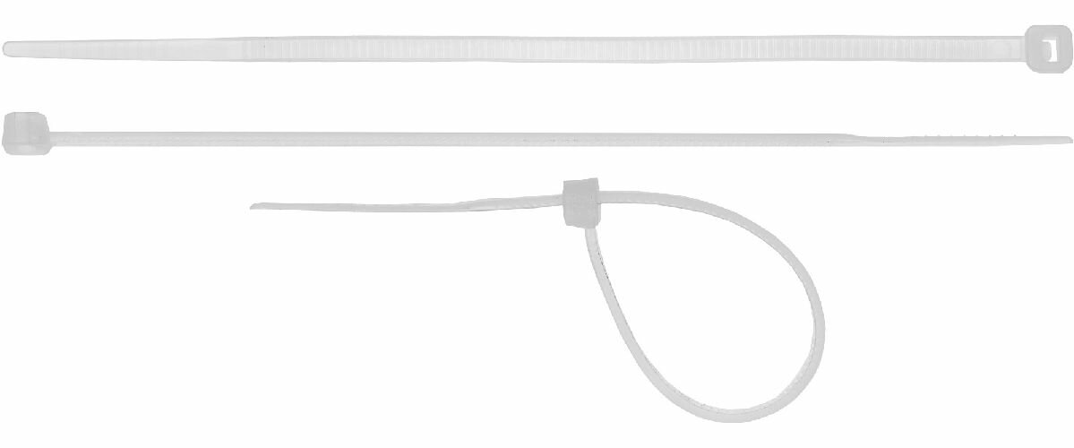 Хомуты-стяжки белые ХС-Б, 3.6 х 250 мм, 100 шт, нейлоновые, СИБИН (3786-36-250)