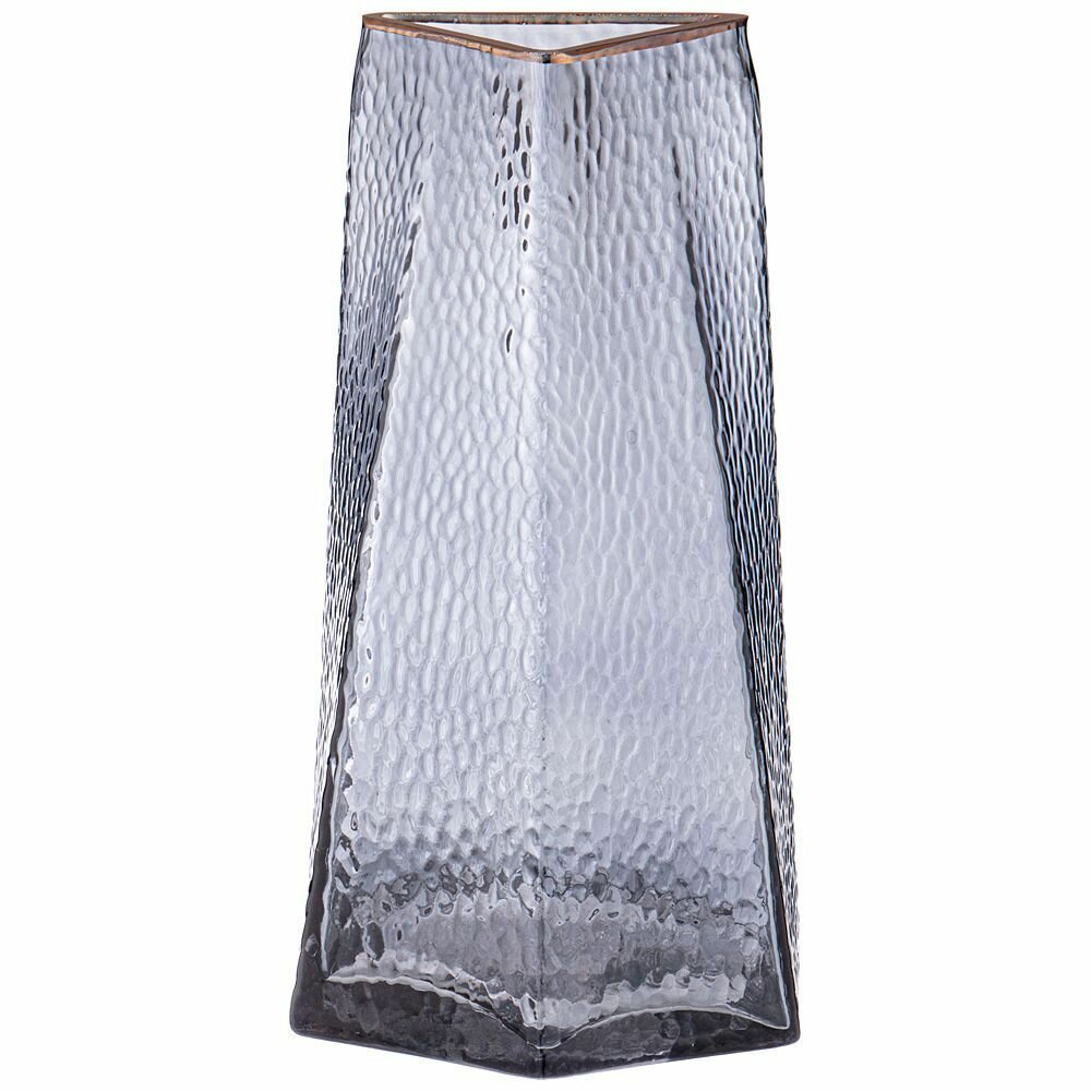 Ваза серая, стекло, необычная форма объёмная фактура, высота 22 см.