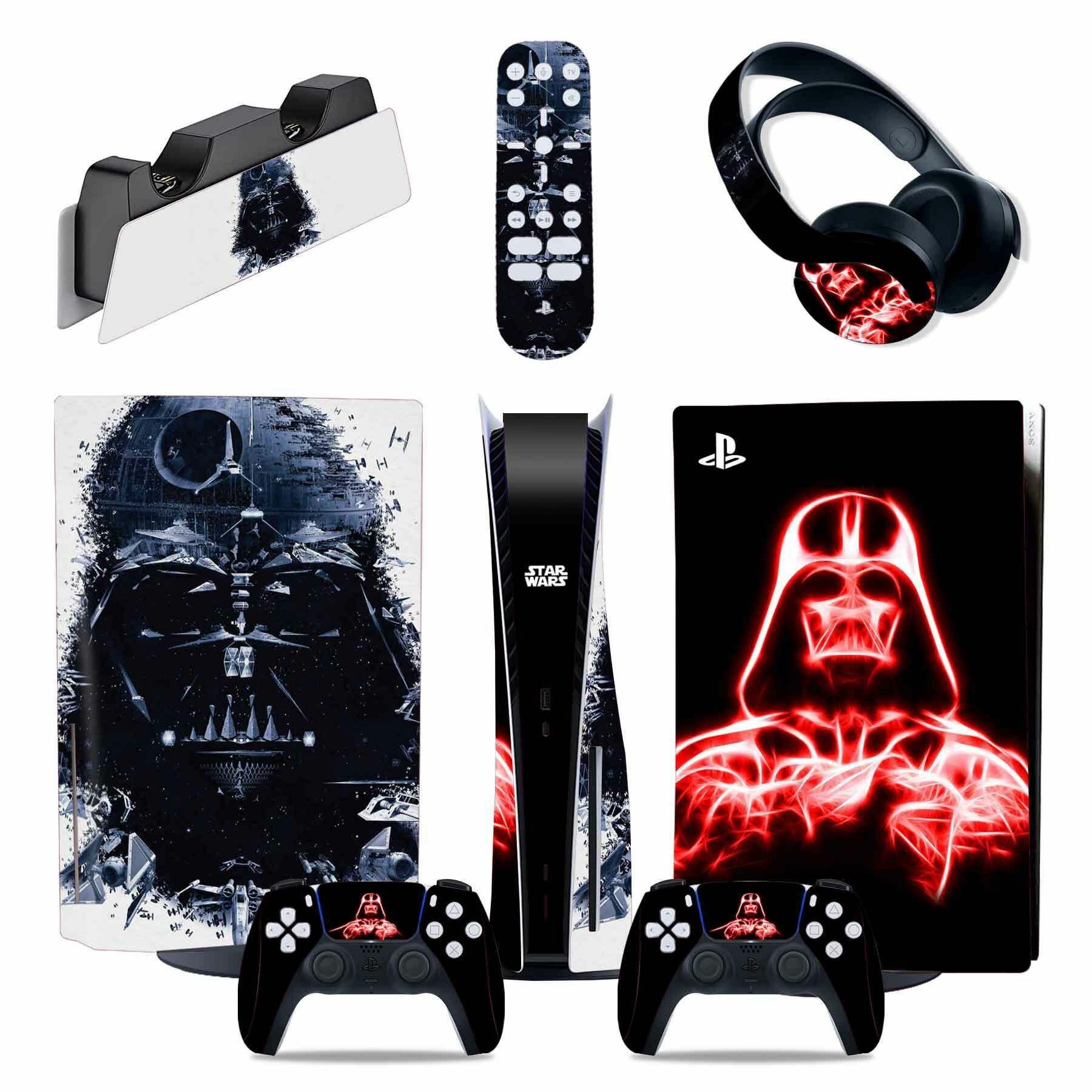 5-в-1 Защитная наклейка на корпус для Sony Playstation 5 CD-ROM, 2 контроллера, зарядную станцию, наушники, пульт ДУ Darth Vader (Дарт Вейдер)