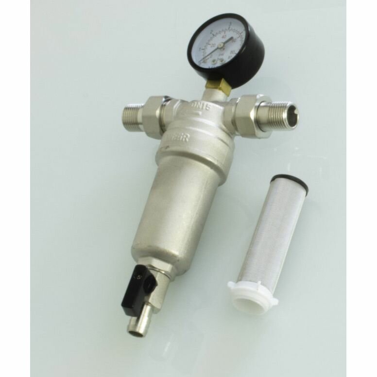 Фильтр с манометром никелированный 1/2 дюйма для водоснабжения с промывной функцией