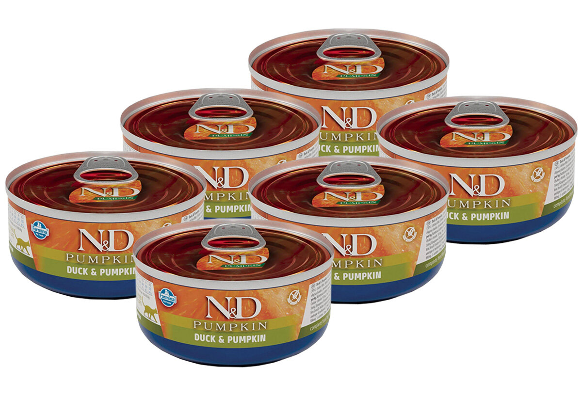 FARMINA CAT N&D DUCK & PUMPKIN беззерновые для взрослых кошек с уткой и тыквой банка 70 гр 70 гр х 6 шт