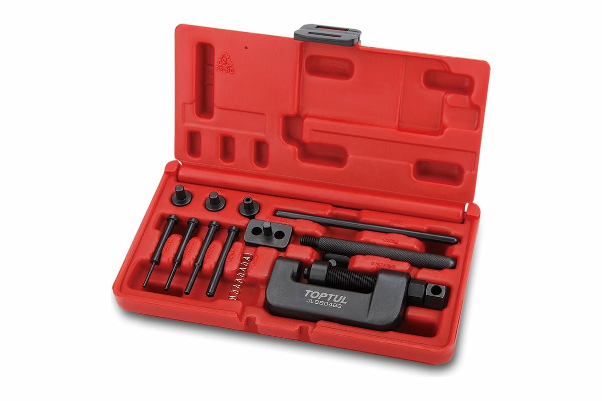 TOPTUL Набор инструментов для заклепки/расклепки мотоциклетной цепи 13 предметов JGAI1304