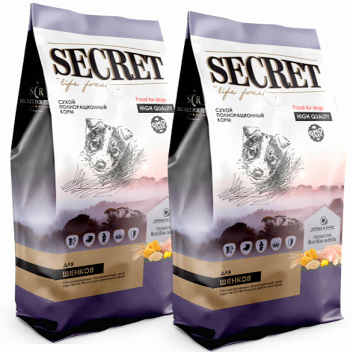 SECRET LIFE FORCE для щенков всех пород с курицей и злаками (2 + 2 кг)