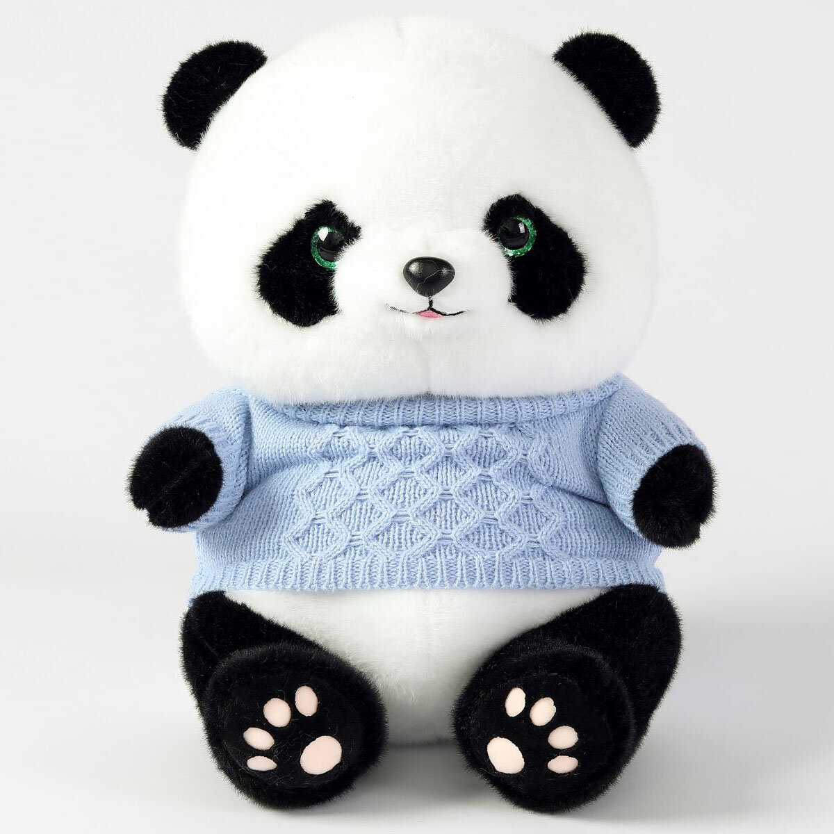 Мягкая плюшевая игрушка Панда 25 см в голубом вязаном свитере (JX703523913LB)