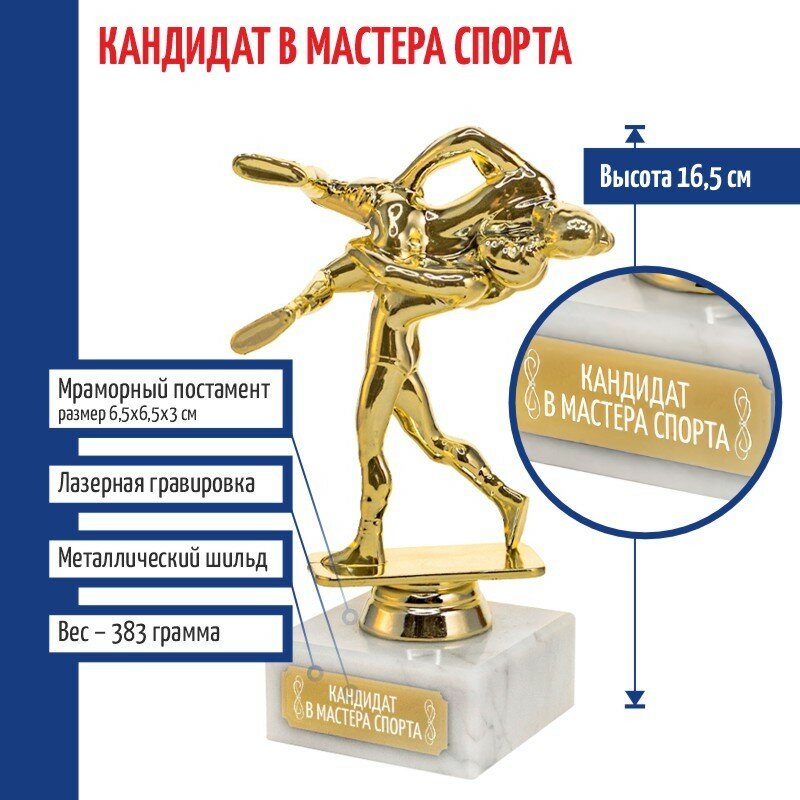 Статуэтка Борьба "Кандидат в мастера спорта" на мраморном постаменте (16,5 см)