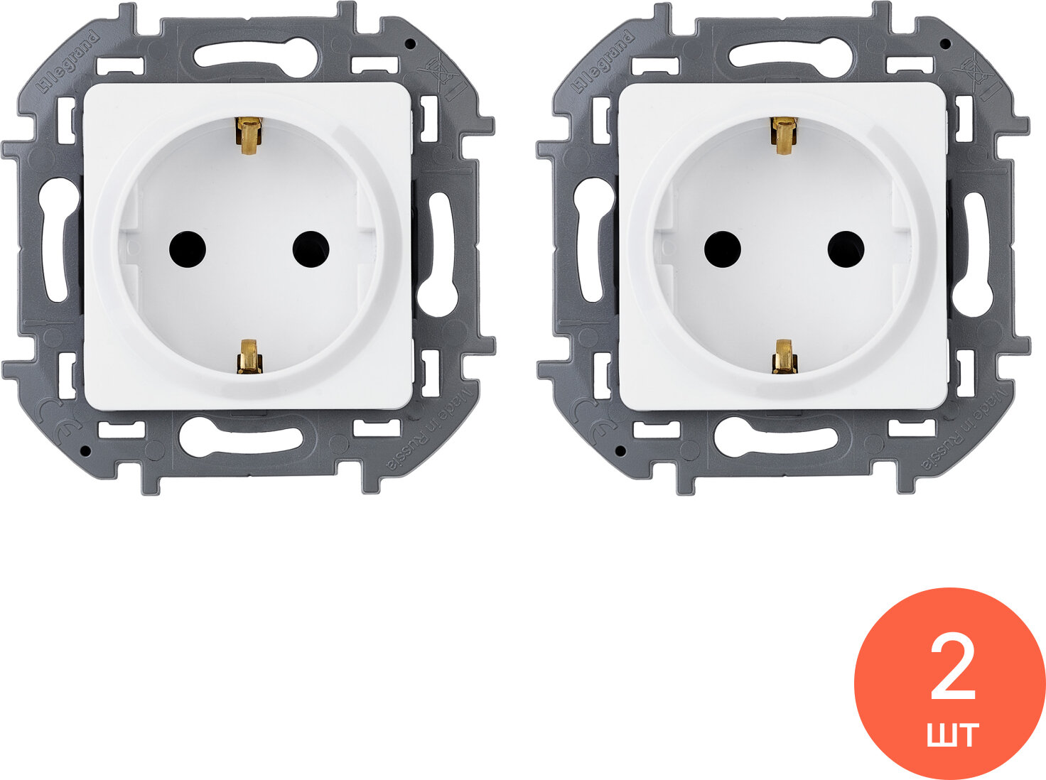 Розетка силовая штепсельная Legrand / Легранд Inspiria IP20, белая 1-местная с заземляющими контактами, скрытая установка, 673720 / электрооборудование (комплект из 2 шт)