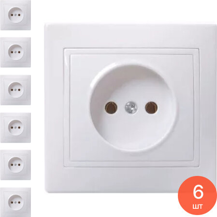 Розетка силовая штепсельная IEK / ИЭК Кварта 10А, белая 1-местная без заземляющих контактов, скрытая установка, РС10-2-КБ ERK13-K01-10-DM / электрооборудование (комплект из 6 шт)