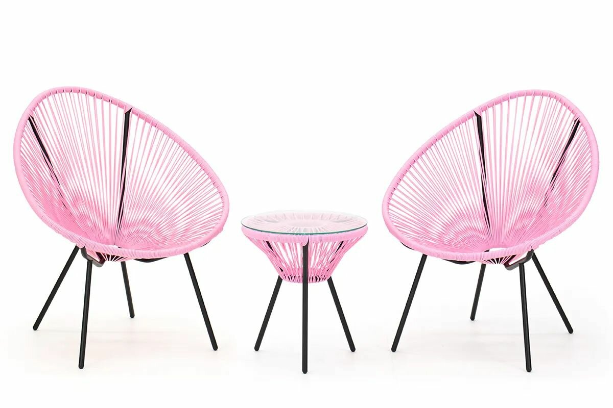 Комплект плетеной мебели KORNERA "Акапулько" на 2 персоны, каркас черный, искусственный ротанг розовый