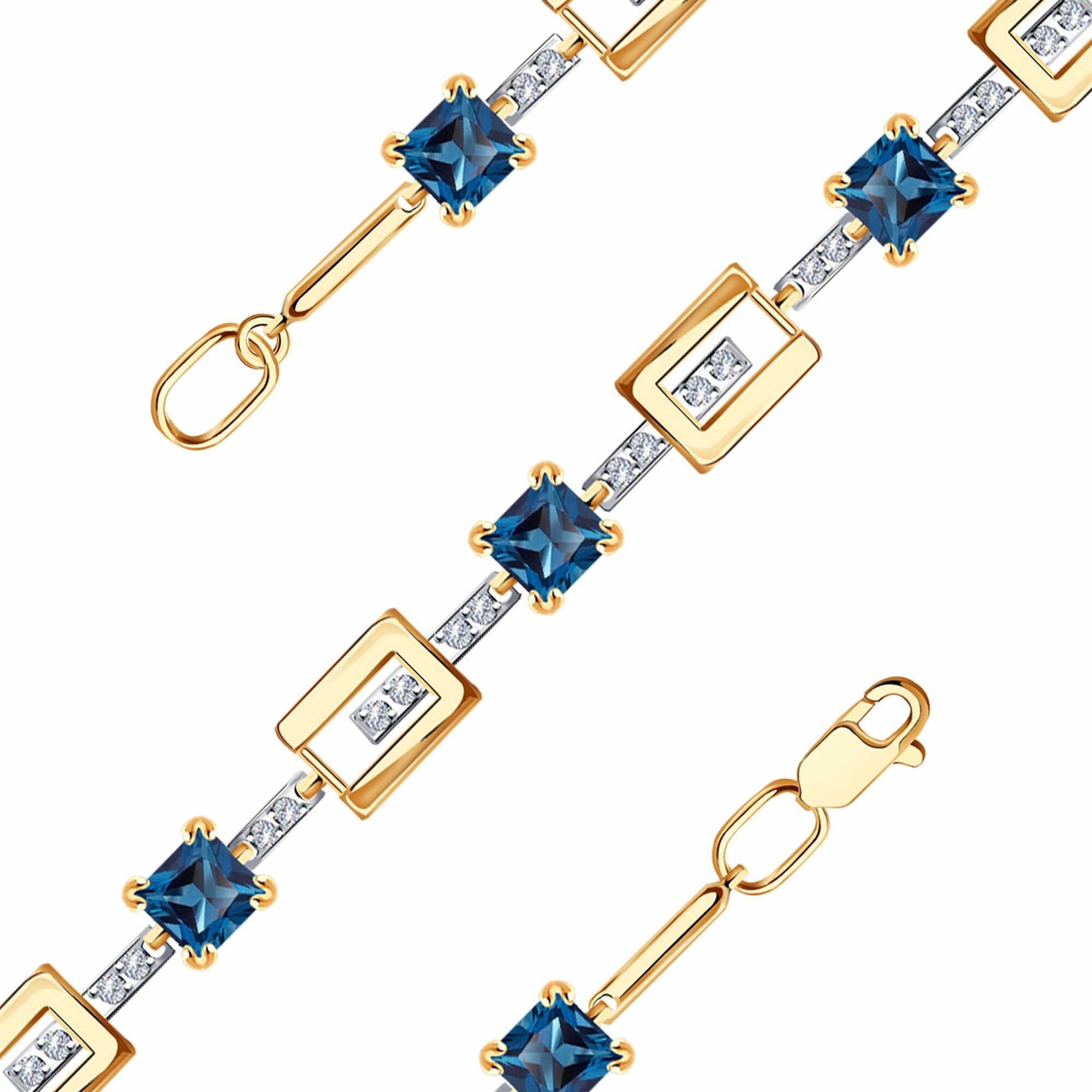 Браслет, красное золото, 585 проба, фианит