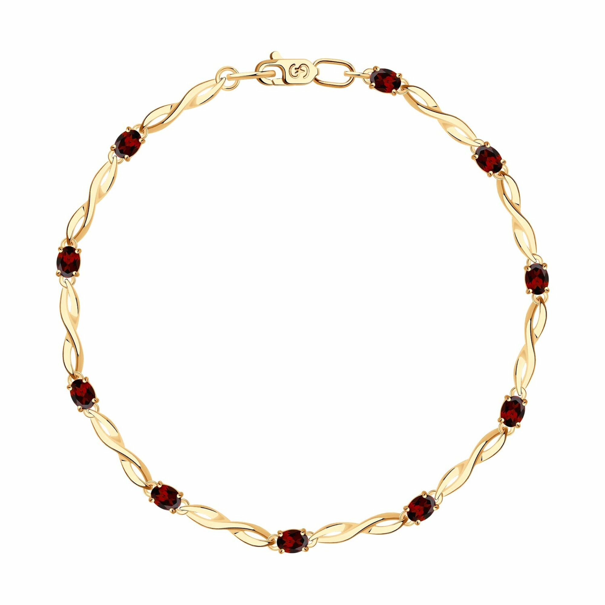 Браслет, красное золото, 585 проба, гранат
